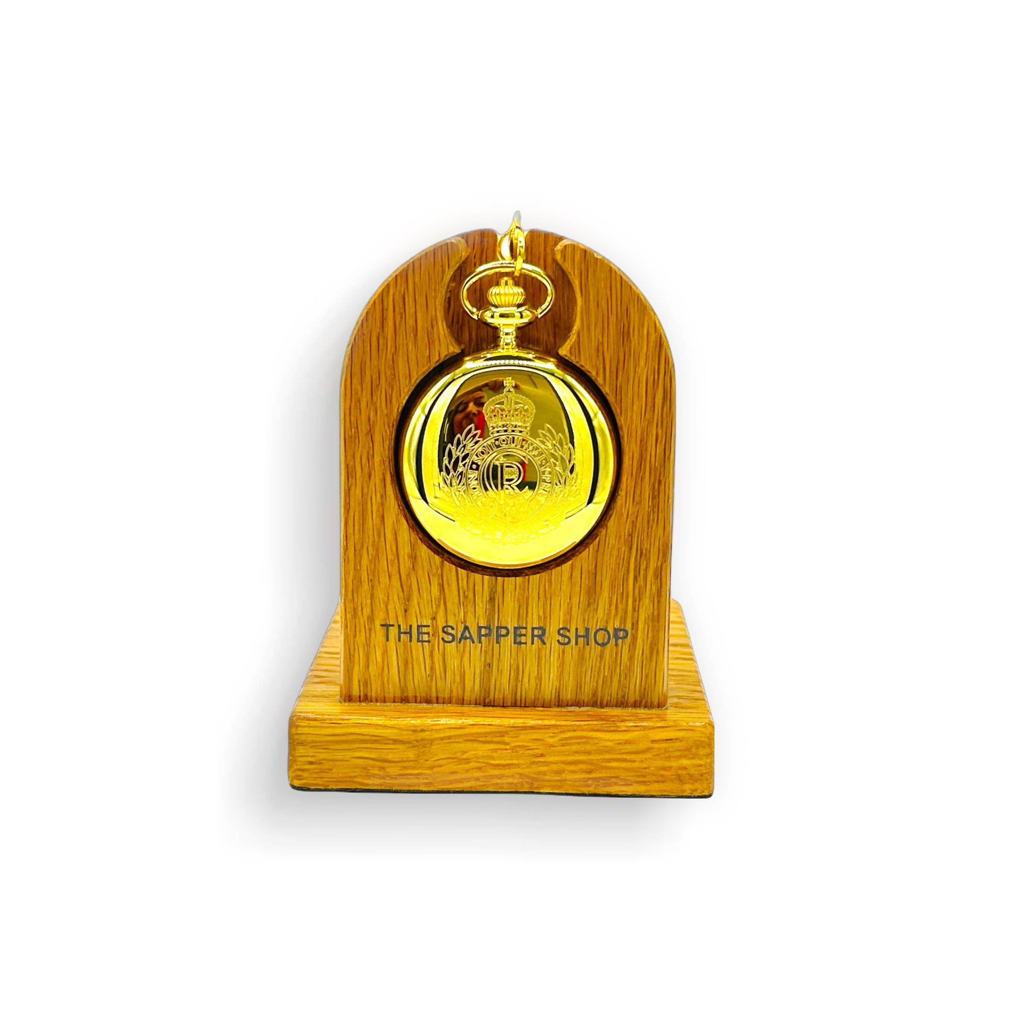 Gold Pocket Watch Fob and Chain Engraved with Cap Badge | The Sapper Shop